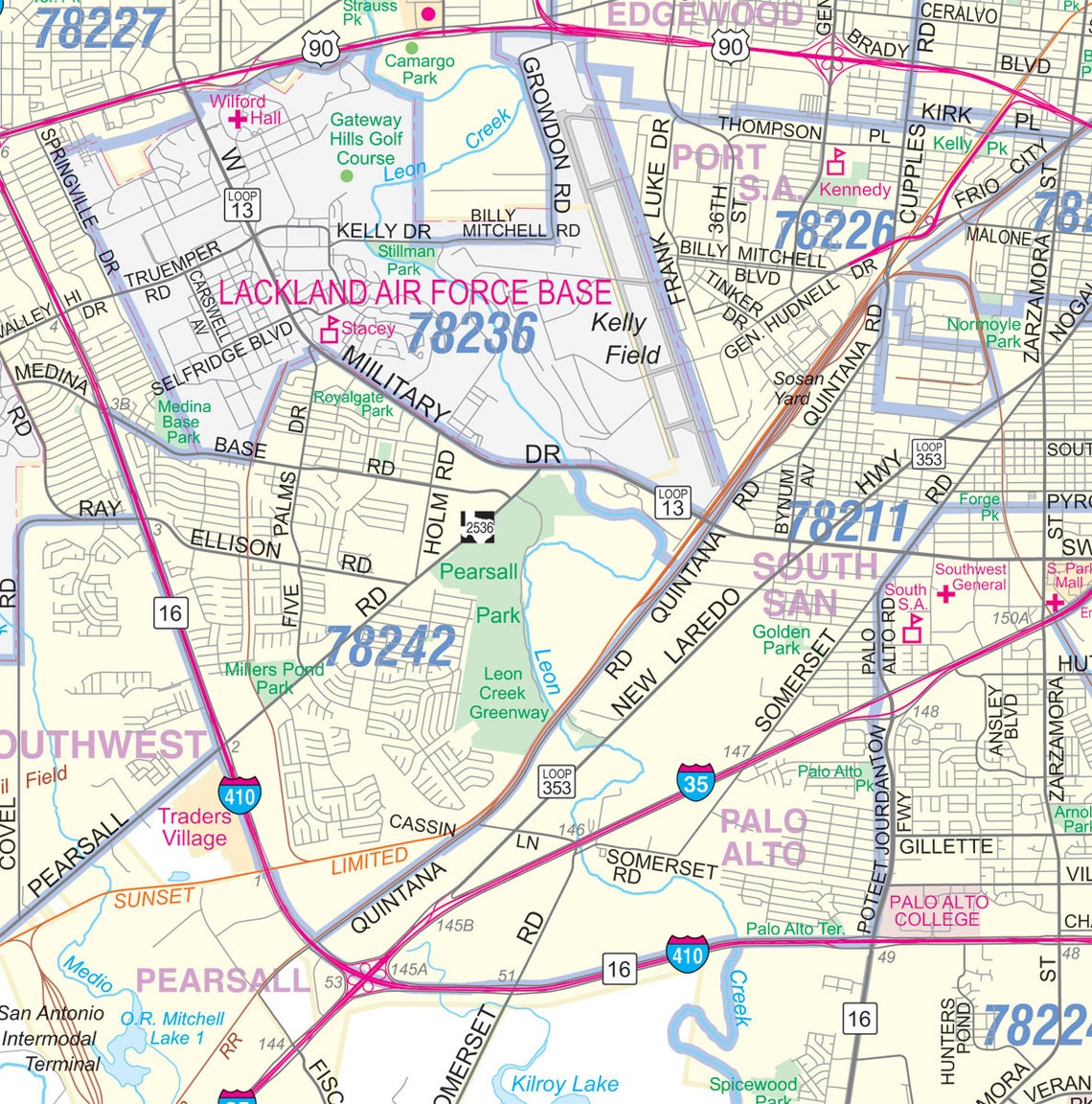 San Antonio/bexar County Detailed Region Wall Map W/zip Codes 2 Large Sizes - Etsy