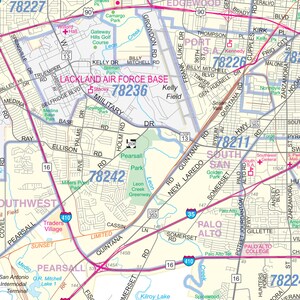 San Antonio/bexar County Detailed Region Wall Map W/zip Codes 2 Large ...