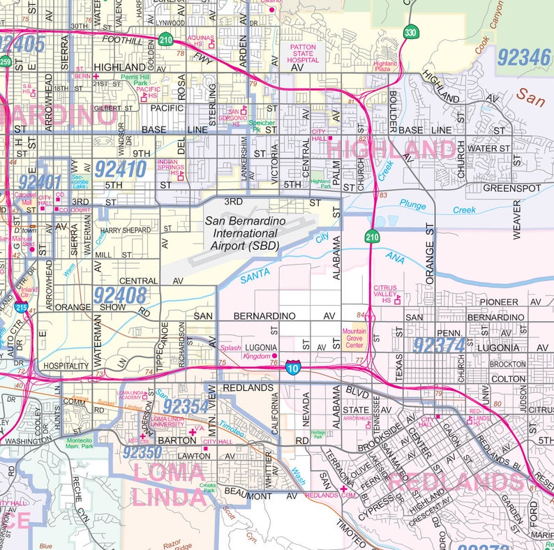The Inland Empire of Southern California Detailed Region Wall Map - Etsy