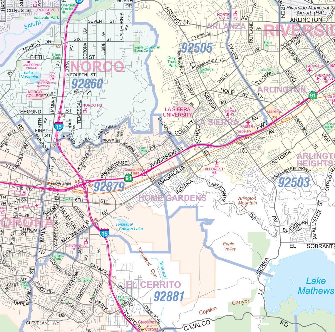 The Inland Empire of Southern California Detailed Region Wall - Etsy