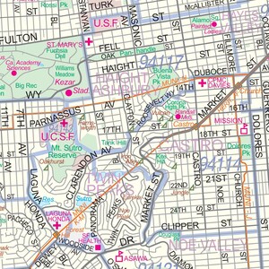 City of San Francisco Detailed Arterial Wall Map W/zip Codes *2 Large ...