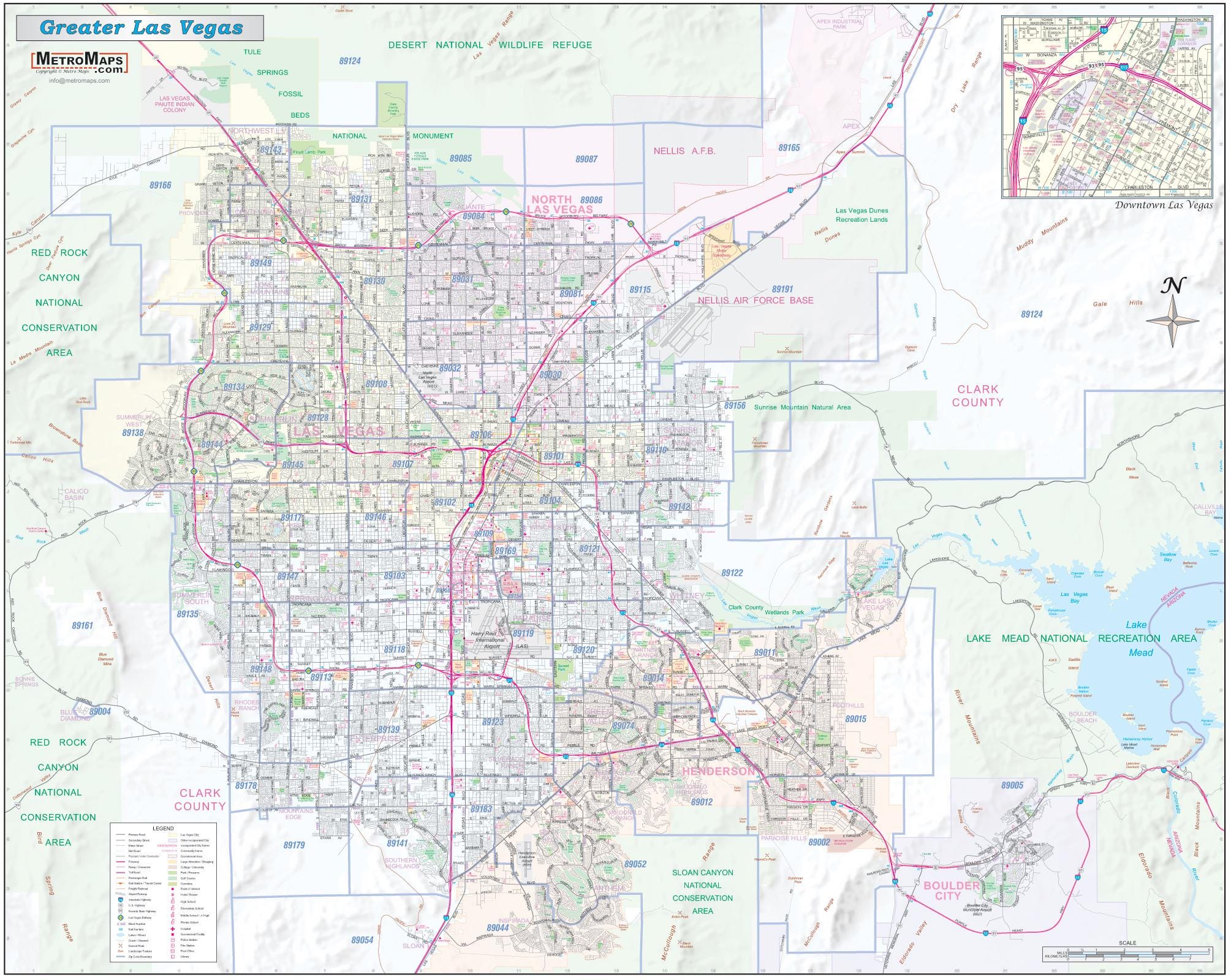Las Vegas-henderson, NV Professional Wall Map W/zip Codes - Etsy
