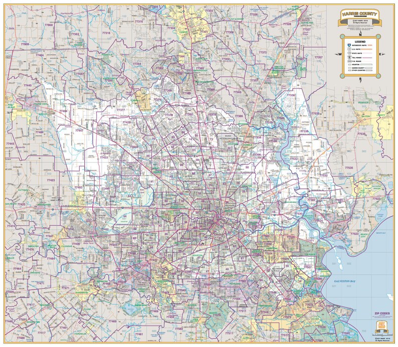 Greater Houston / Harris County Wall Map - Etsy