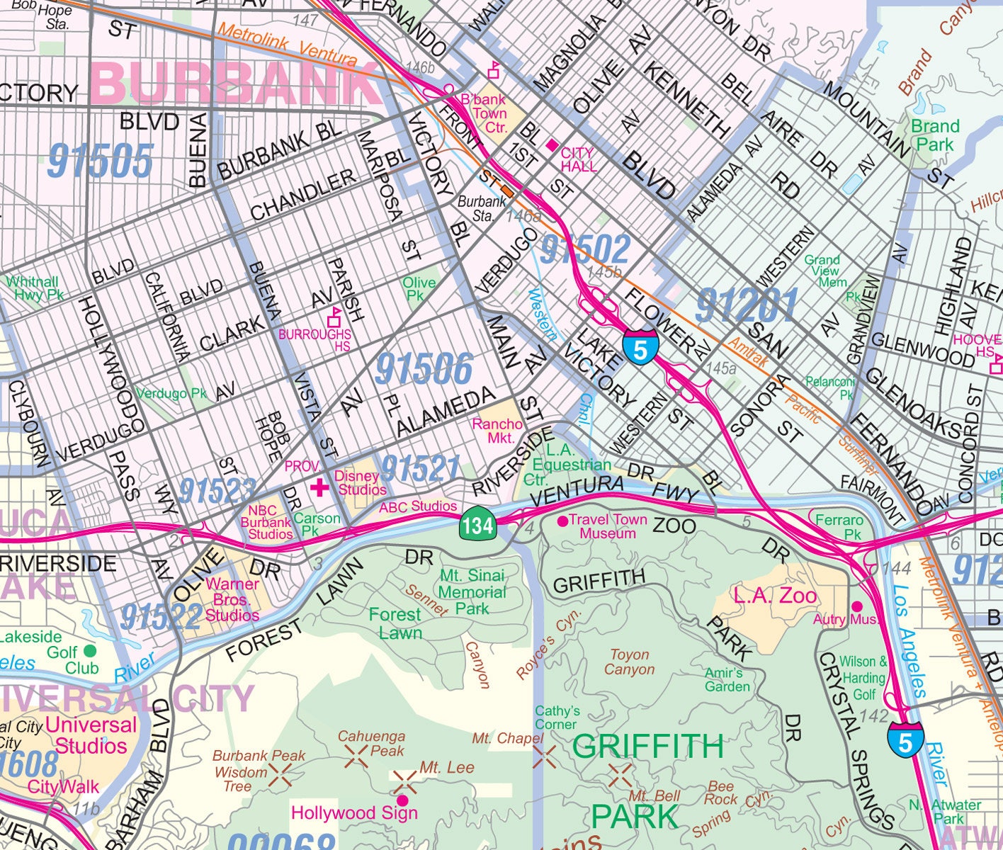 San Fernando Valley-north Los Angeles Vicinity Wall Map (48" X 36") W ...
