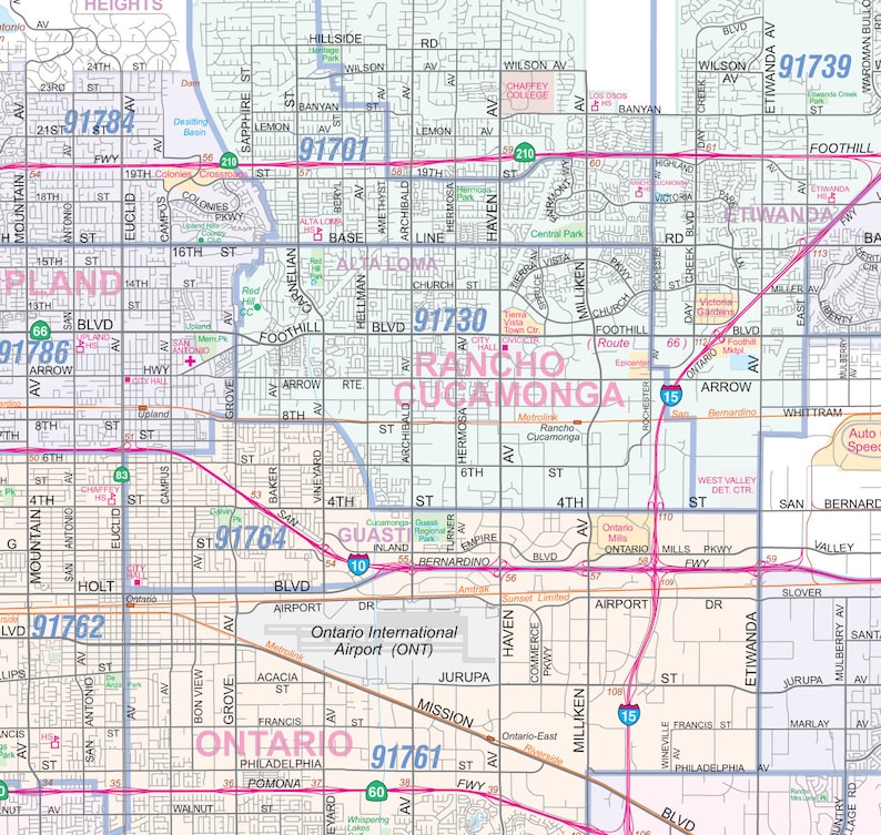 The Inland Empire of Southern California Detailed Region Wall Map - Etsy