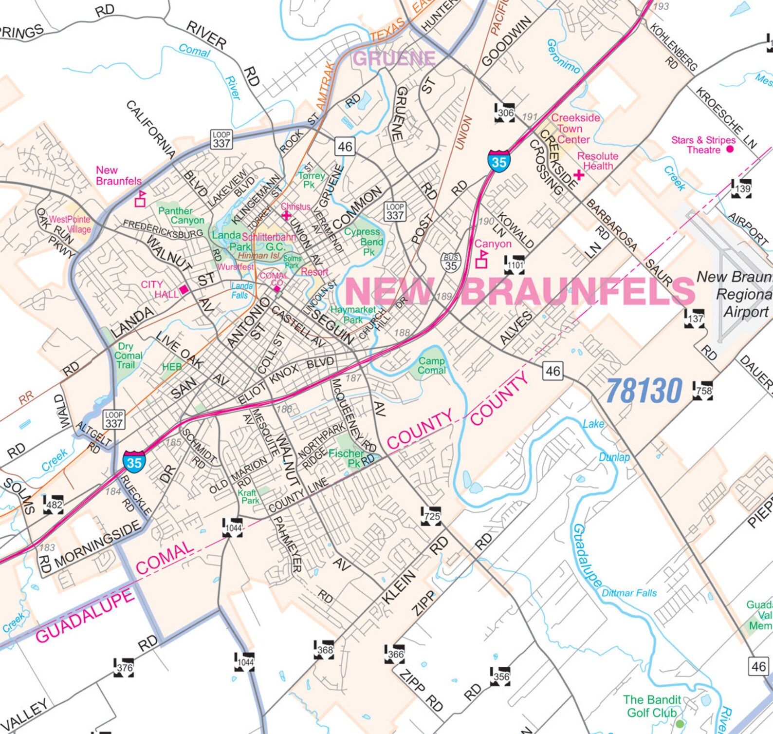 San Antonio/bexar County Detailed Region Wall Map W/zip Codes 2 Large ...
