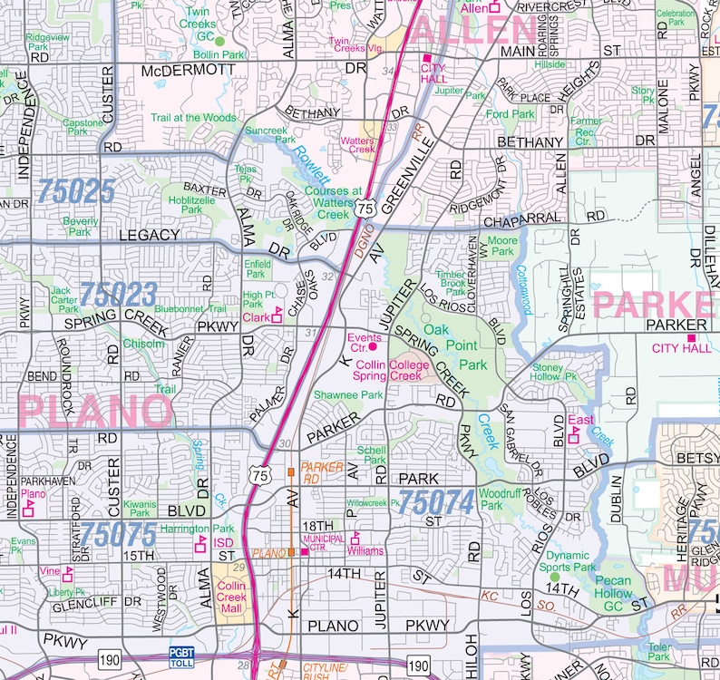 Collin County TX Detailed Arterial Wall Map - Etsy UK