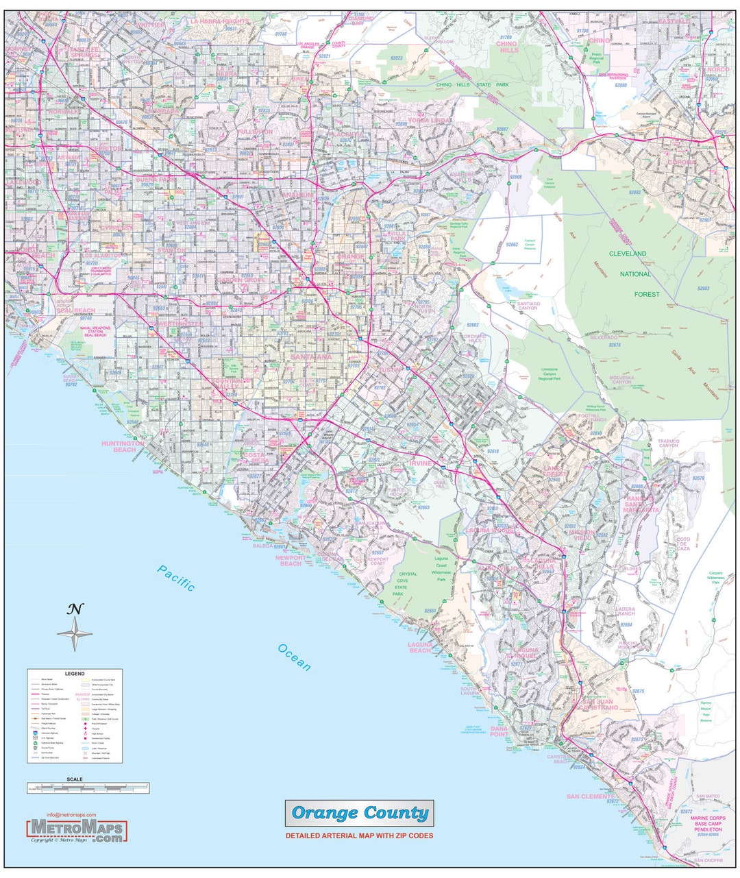 Orange County, CA Detailed Vicinty Wall Map W/zip Codes *2 Large Sizes ...