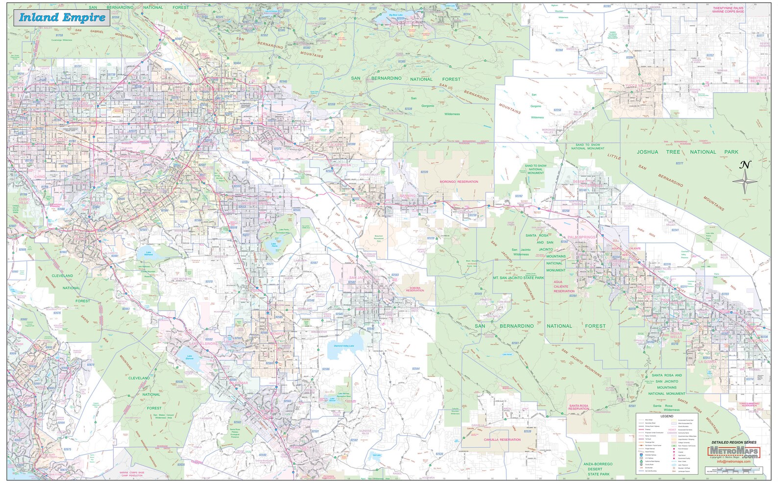 The Inland Empire of Southern California Detailed Region Wall Map - Etsy