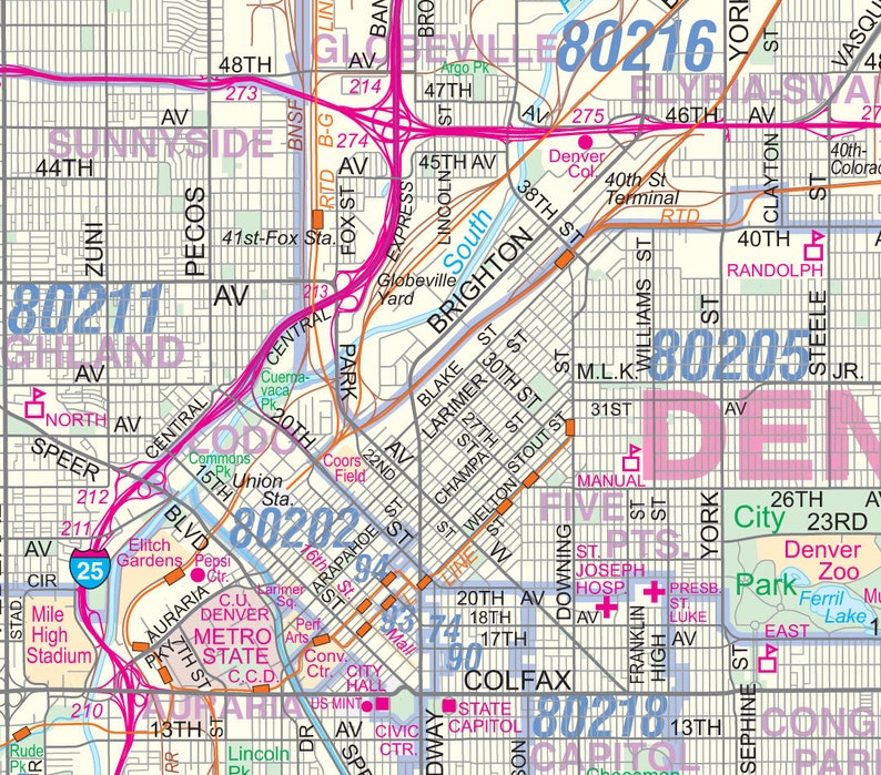 Metro Denver CO Detailed Region Wall Map W/zip Codes *2 Sizes* - Etsy Metro Denver CO Detailed Region Wall Map W/zip Codes *2 Sizes* - Etsy