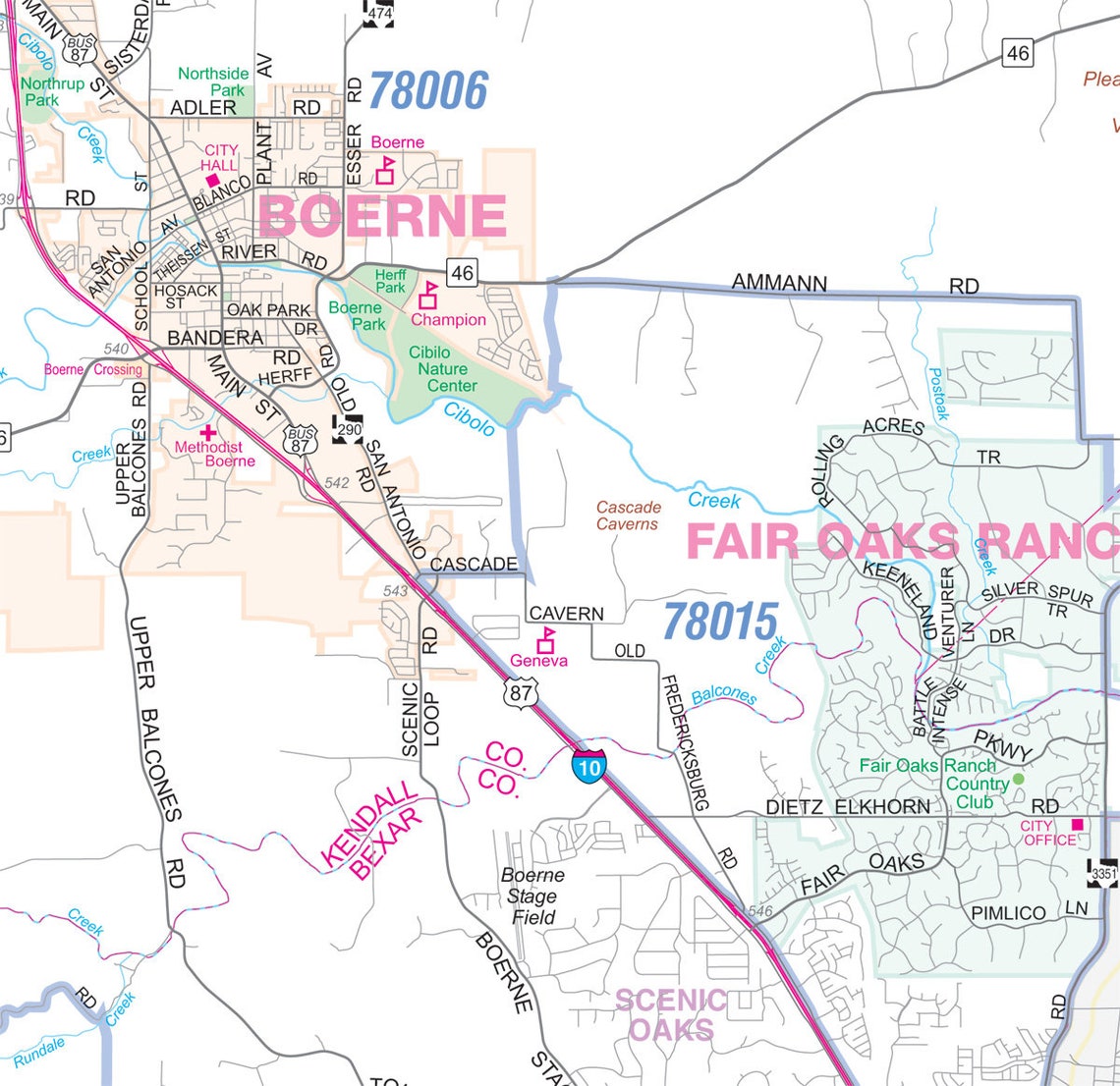 San Antonio/bexar County Detailed Region Wall Map W/zip Codes 2 Large ...