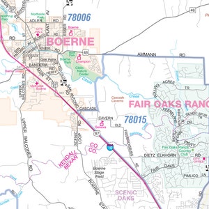 San Antonio/bexar County Detailed Region Wall Map W/zip Codes 2 Large ...