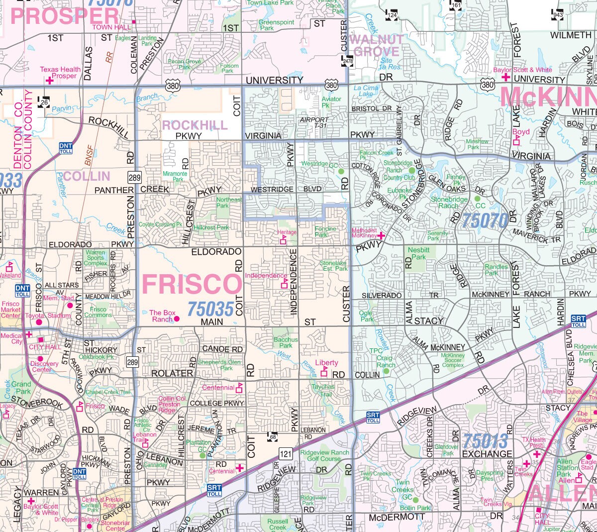 Dallas-ft. Worth Metroplex Detailed Region Wall Map 44x58 W/zip Codes ...