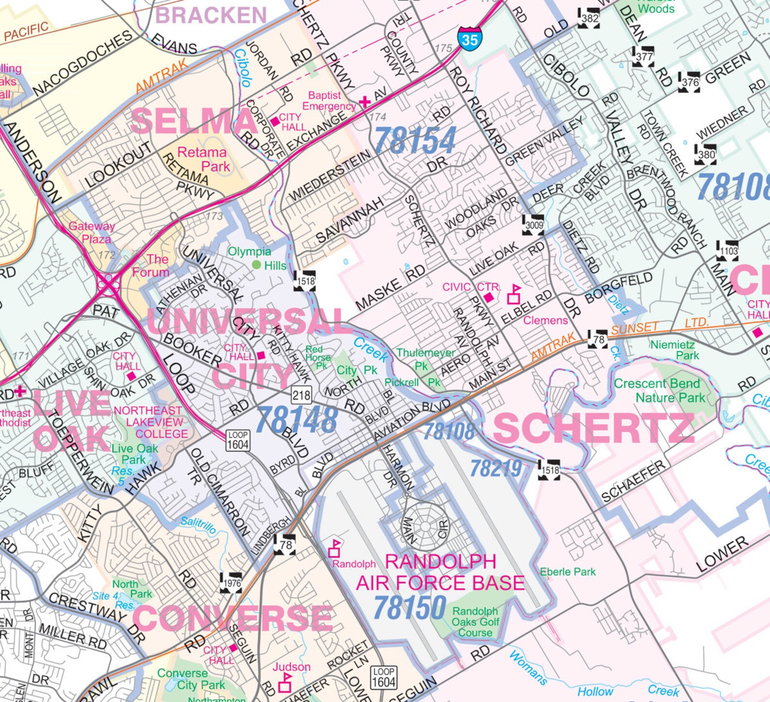 San Antonio/bexar County Detailed Region Wall Map W/zip Codes 2 Large ...