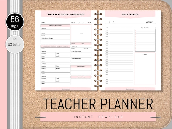 Teacher planner Printable Academic planner Undated Planner | Etsy