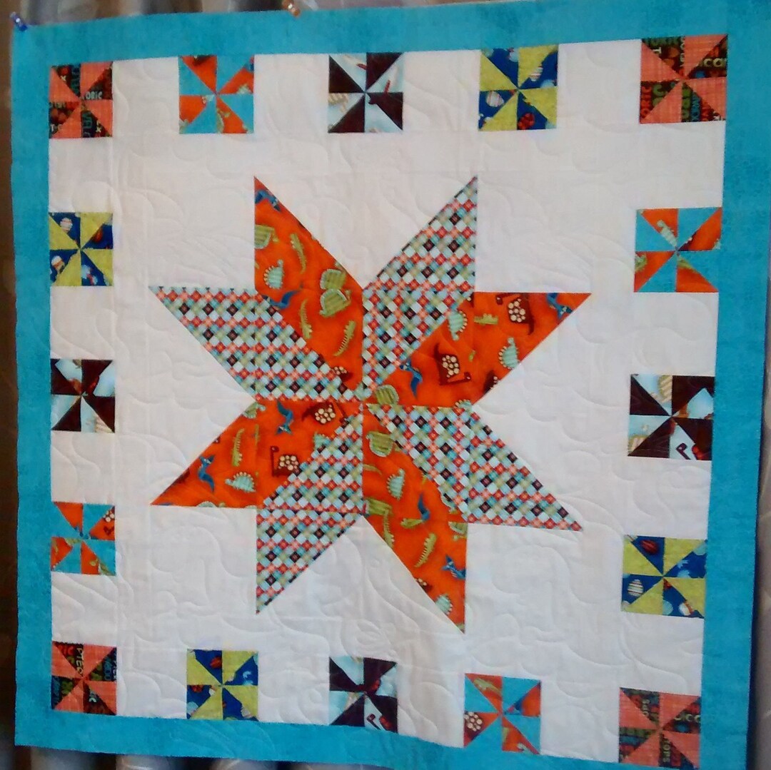 Dino-riffic – Handmade Custom Star & Pinwheel Dinosaur Baby Quilt - Etsy