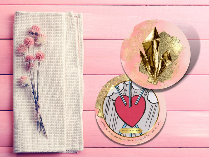 Round Tarot Cards With Keywords, Pink & Gold Circle Tarot Deck for ...