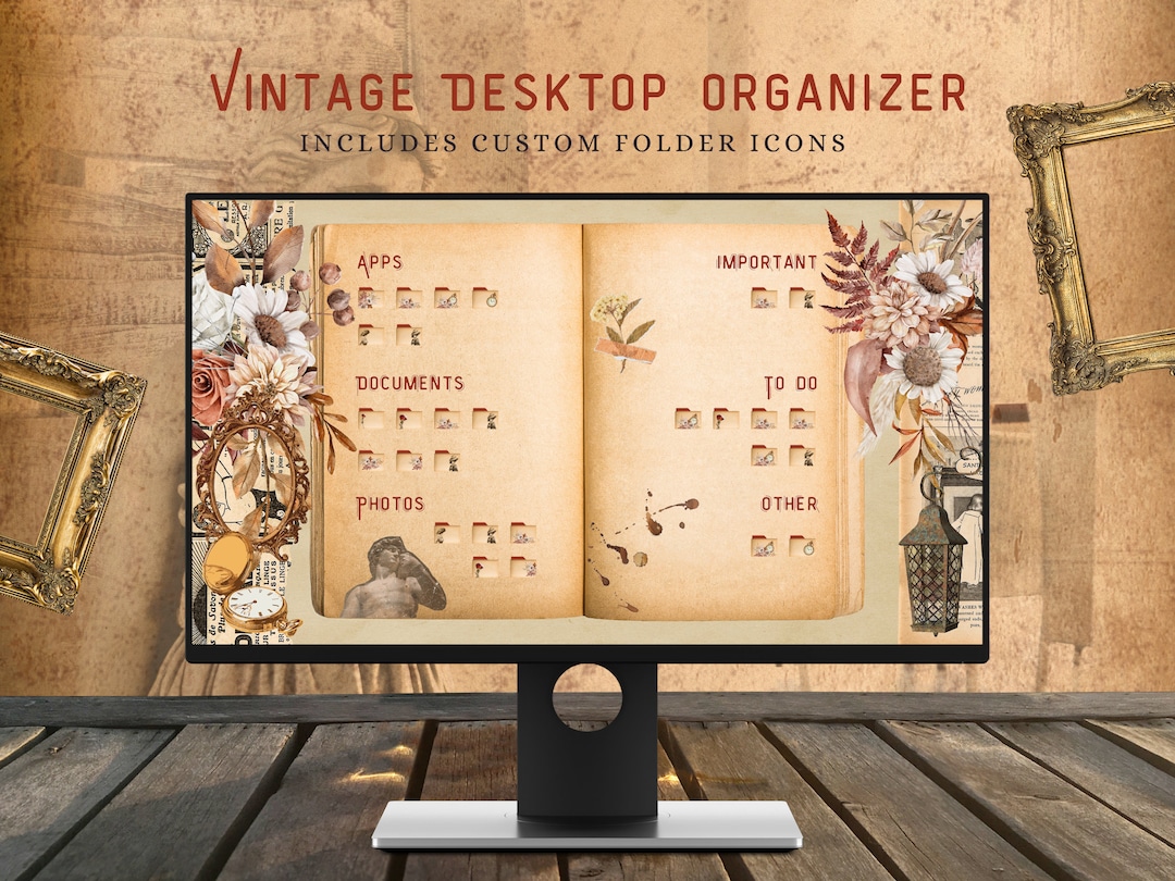 Vintage Desktop Organizer Wallpaper, Computer Desktop Theme, Old Paper ...