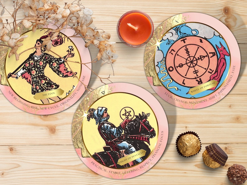 Round Tarot Cards With Keywords, Pink & Gold Circle Tarot Deck for ...