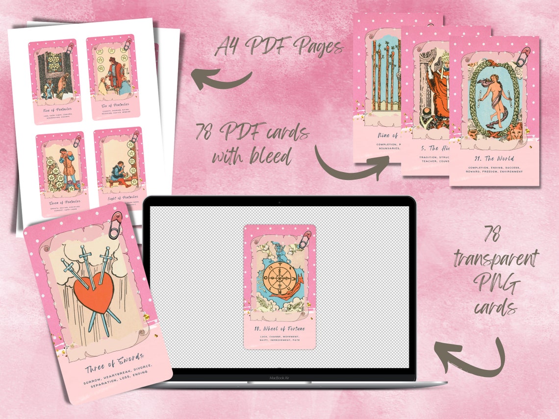 Pink Tarot Cards Printable Rider Waite Tarot Deck Tarot - Etsy