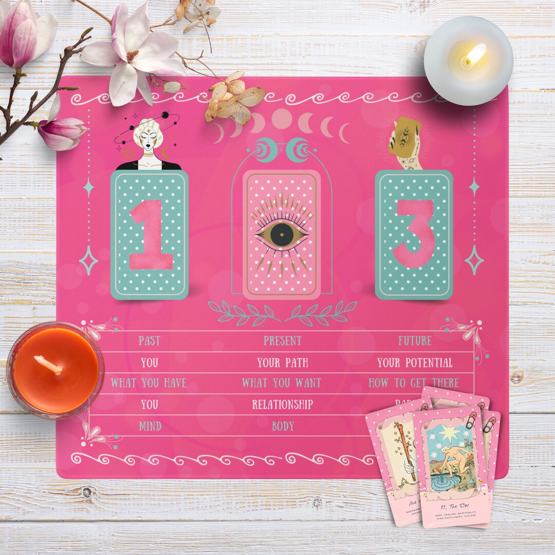 Pink Three Card Tarot Spread Mat | Tarot Reading Desk Mat | Tarot Card ...