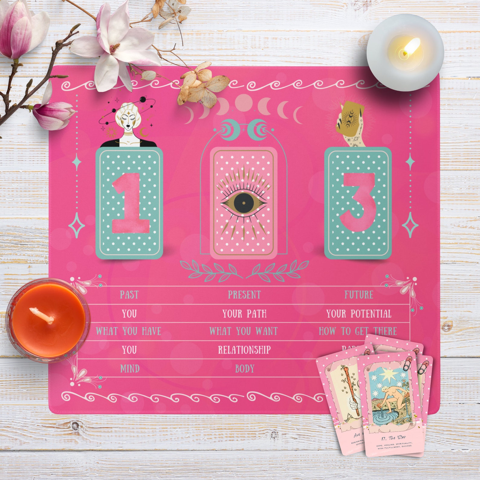 Pink Tarot Mat Three Card Spread Tarot Mat Tarot Reading - Etsy