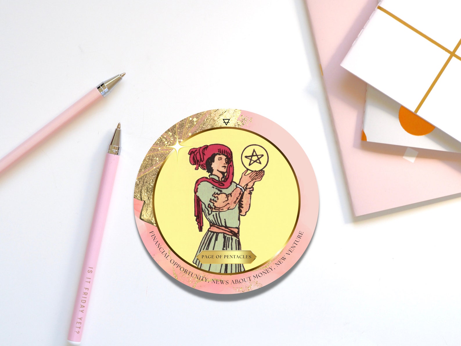 Round Tarot Cards With Keywords, Pink & Gold Circle Tarot Deck for ...