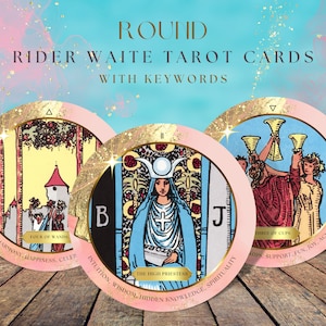 Round Tarot Cards With Keywords, Pink & Gold Circle Tarot Deck for ...