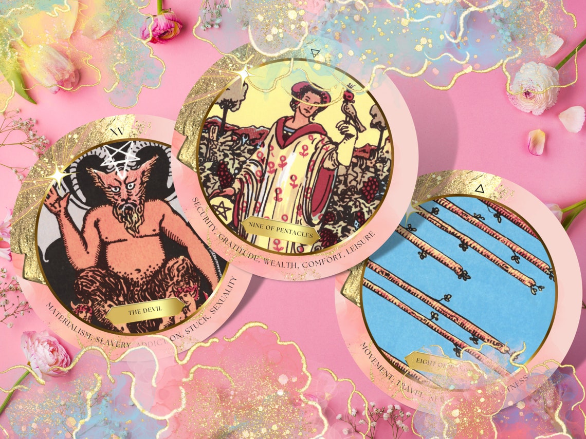 Round Tarot Cards With Keywords, Pink & Gold Circle Tarot Deck for ...