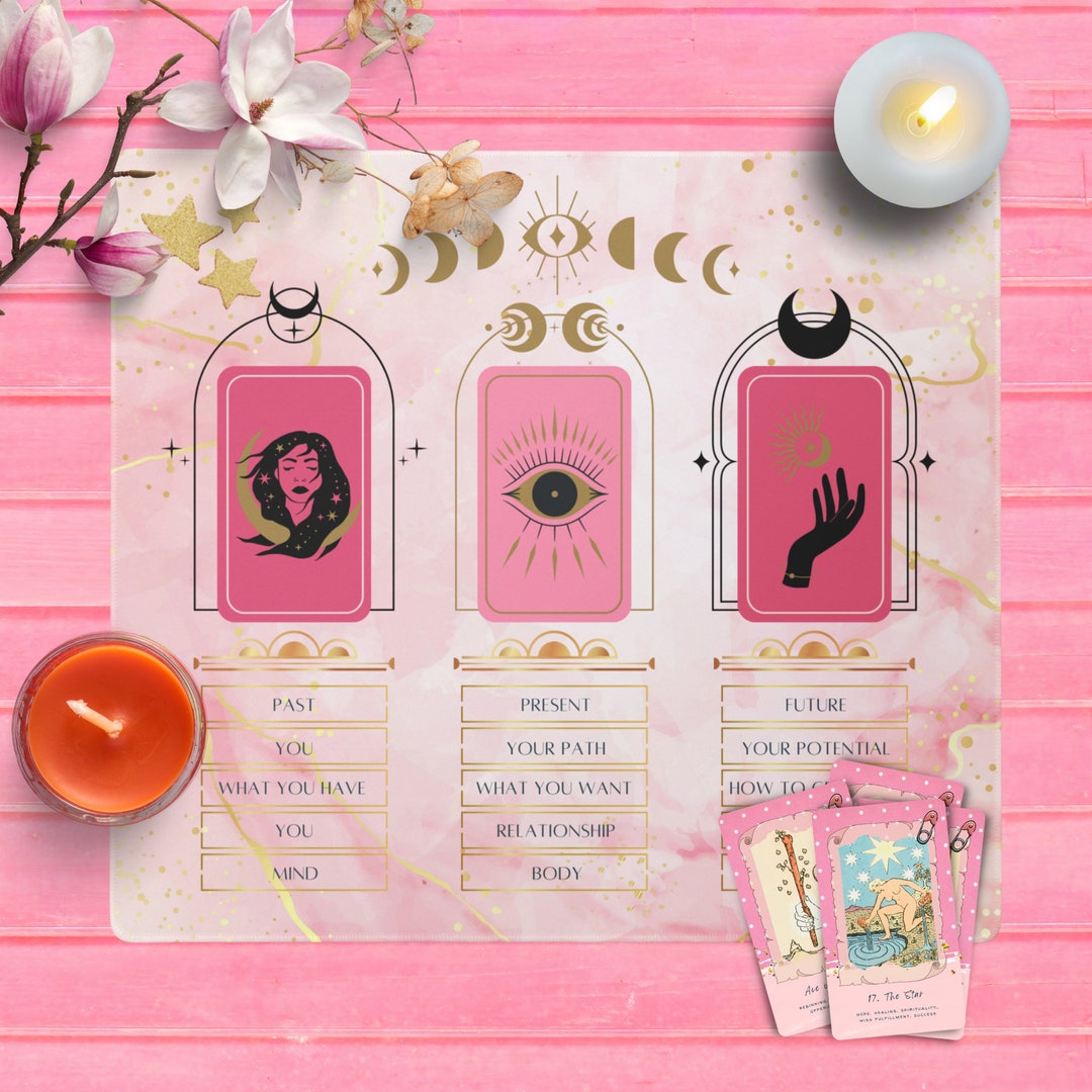 Tarot Desk Mat, Three Card Spread Tarot Mat, Tarot Card Cloth, Tarot ...
