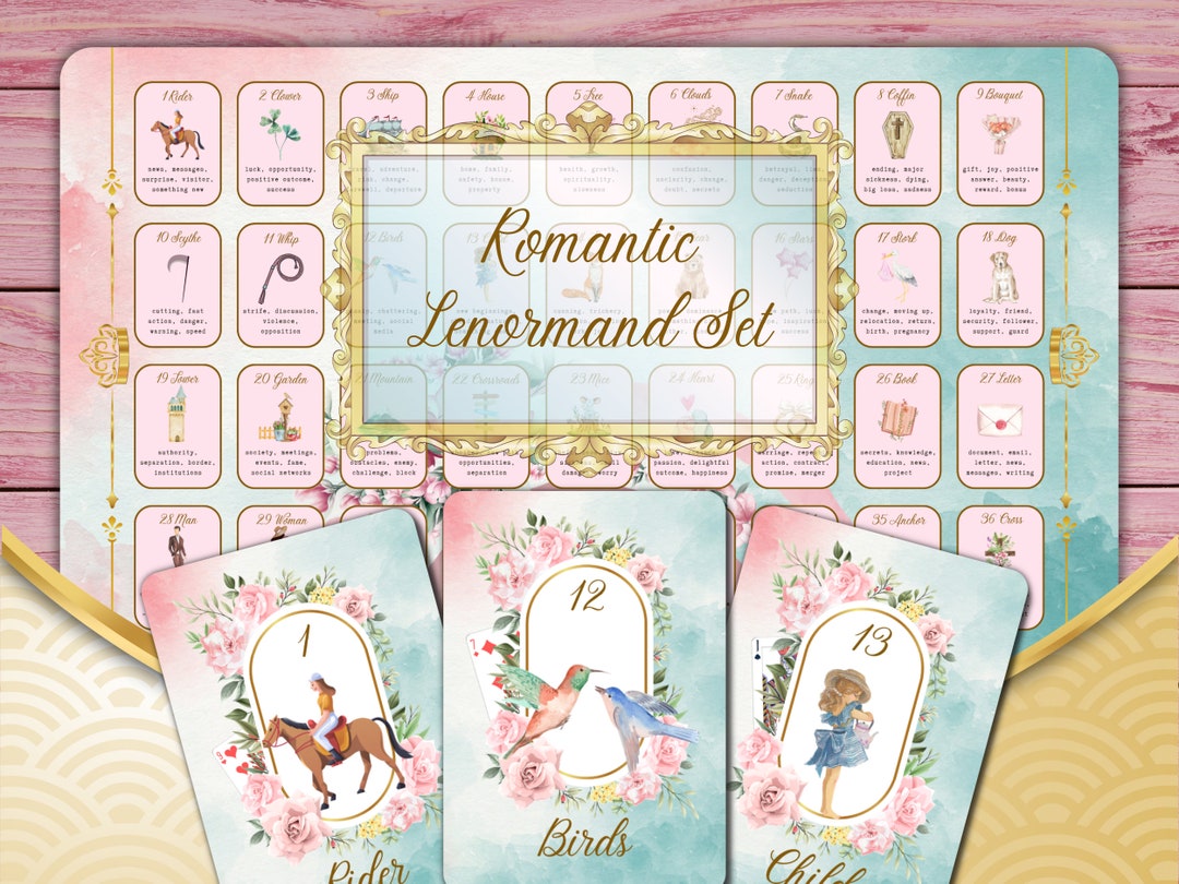 Grand Tableau Lenormand Set, Mini Lenormand Cards Lenormand Mat With Keywords, Small Pink ...