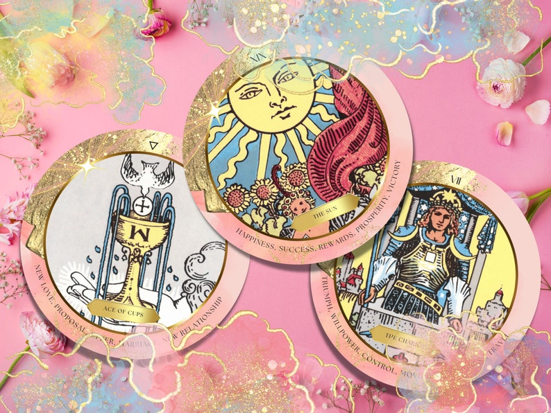 Round Tarot Cards With Keywords, Pink & Gold Circle Tarot Deck for ...
