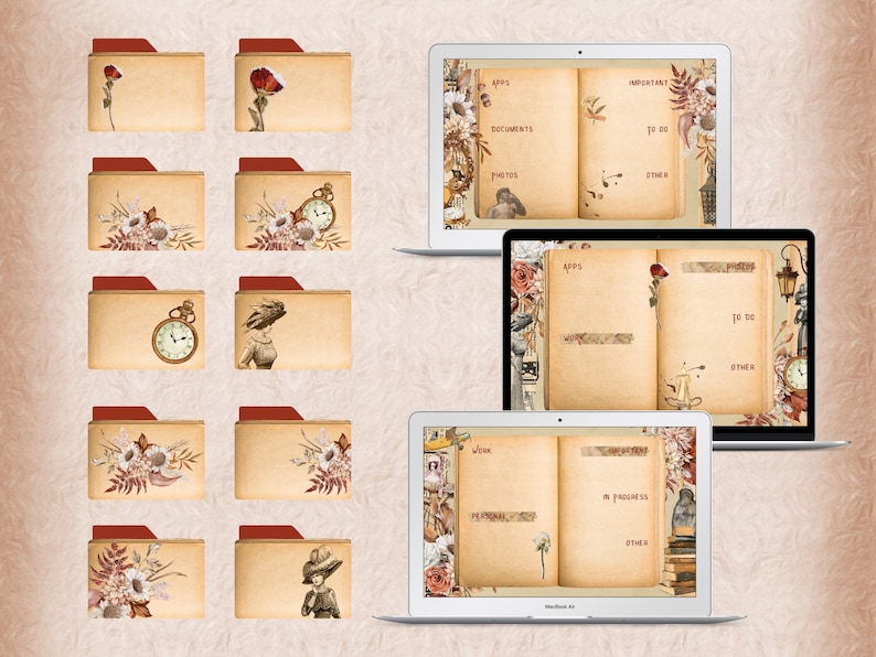 Vintage Desktop Organizer Wallpaper: Retro Computer Theme Bundle ...