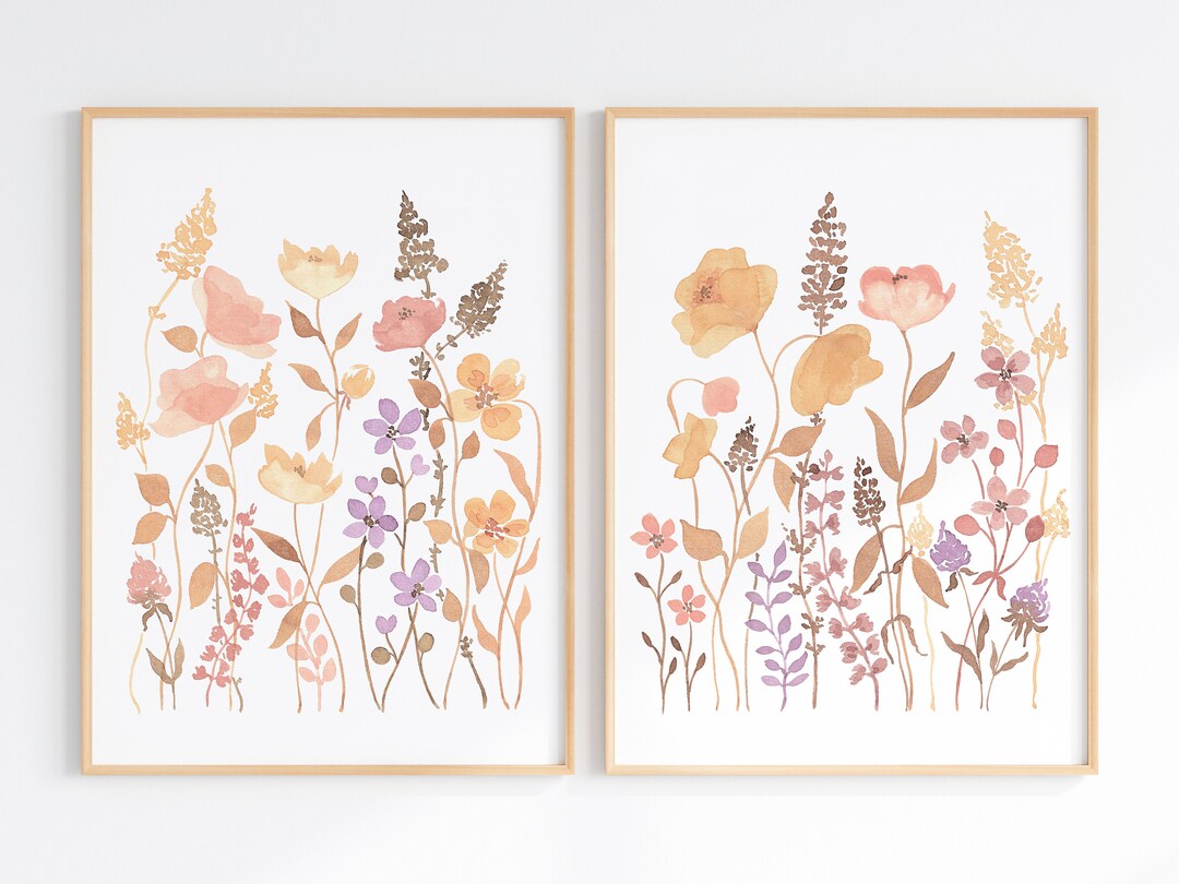 Boho Wildflower Watercolor Print Set of 2, Digital Download, Floral ...