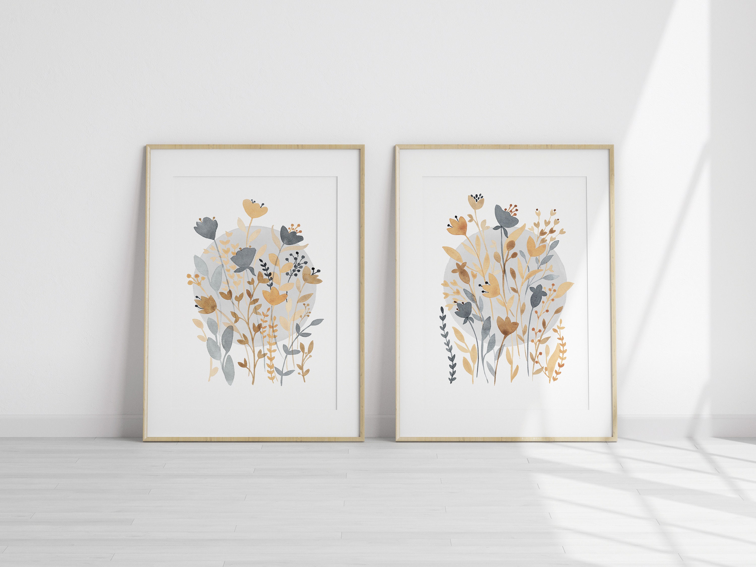 Boho Flower Print Set Of 2 Wildflower Wall Art Boho | Etsy