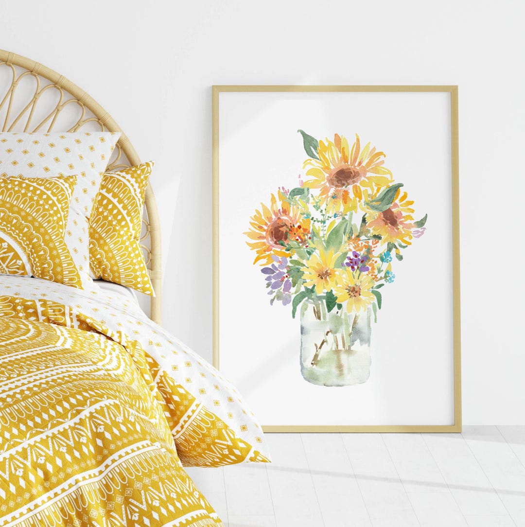 Watercolor Sunflower Art Gift for Mom Flowers Gift Floral Bouquet in ...