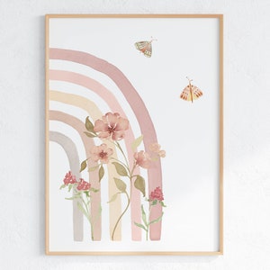 Boho Rainbow Wall Art Set of 3 Wildflower Girl Nursery Prints Rainbow ...