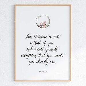 Motivational Quote Poster of Rumi, Universe Artwork, Encouraging Print ...