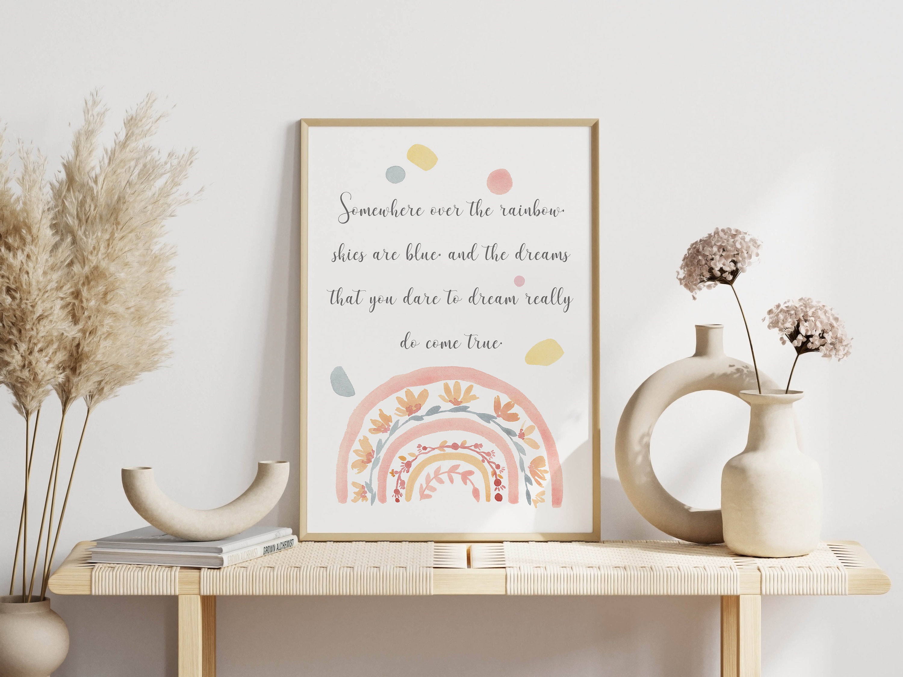 Somewhere Over the Rainbow Printable Wall Art, Boho Kids Room Poster ...