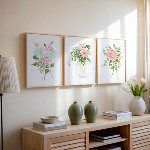 Spring Flower Wall Decor Living Room Floral Prints Set of 3 Botanical ...