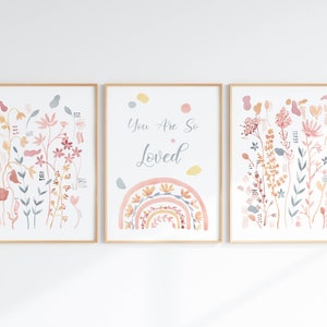 Boho Wildflower Wall Art Set of 3, You Are so Loved Printable, Boho ...