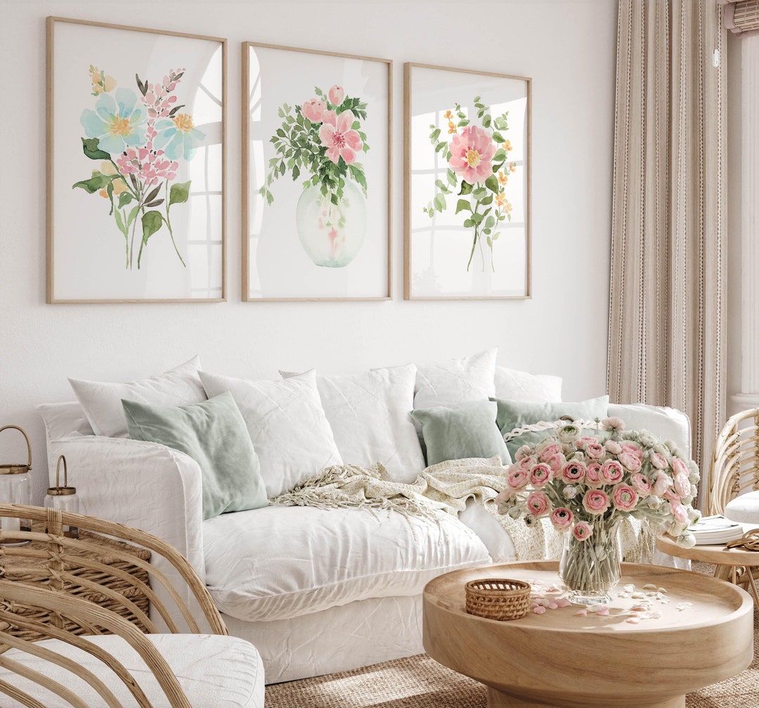 Spring Flower Wall Decor Living Room Floral Prints Set of 3 Botanical ...