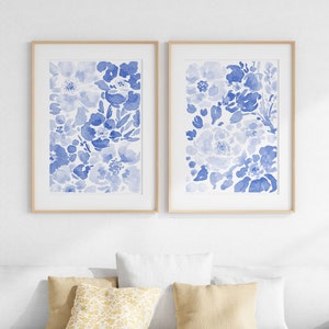 Blue Floral Prints Chinoiserie Wall Art Set of 2 Light Blue Watercolor ...