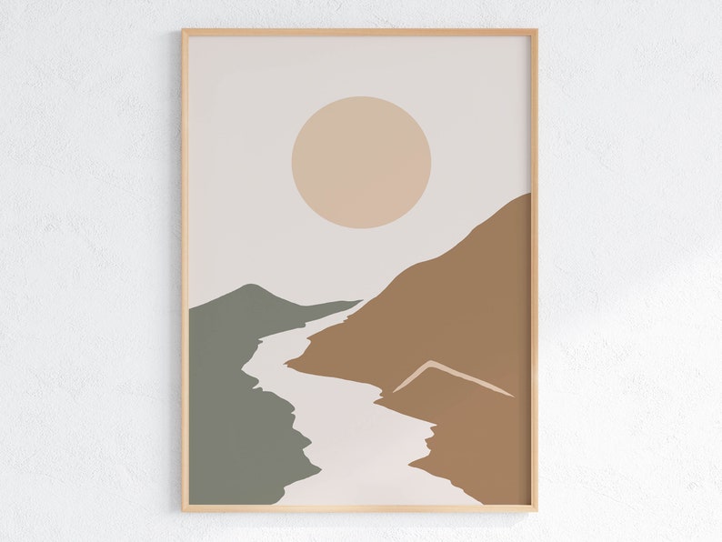 Boho Abstract Landscape Wall Art Set of 3 Printable Sun and - Etsy