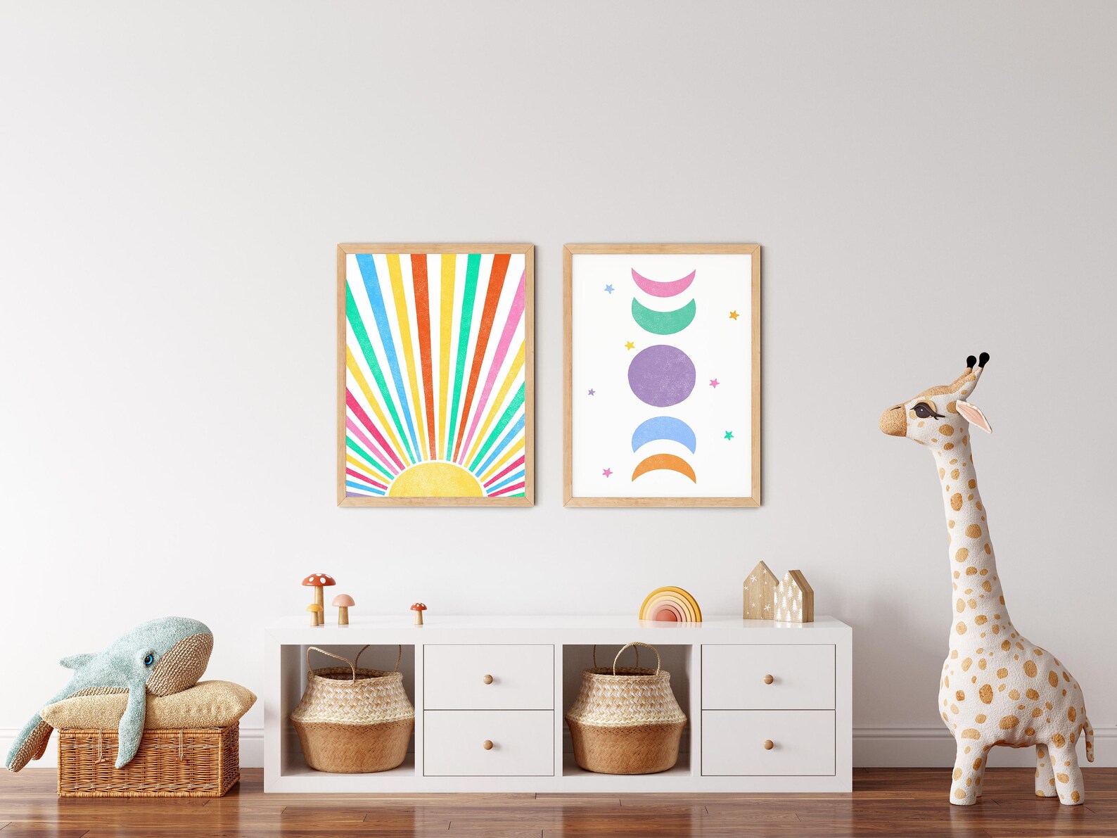 Wall Art Set of 2 Bright Boho Prints Colorful Sunburst and - Etsy