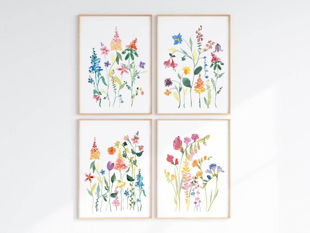 Wildflower Gallery Wall Art Set of 4 Prints, Colorful Floral ...