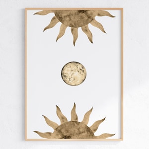 Boho Sun and Moon Wall Art Set of 3, Printable Zen Decor, Celestial ...