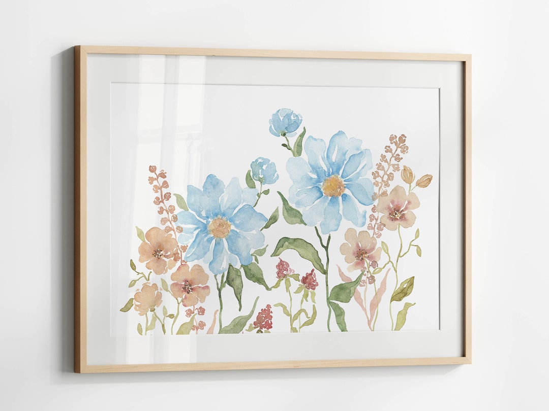 Boho Flower Print, Horizontal Floral Watercolor, Wildflower Printable ...