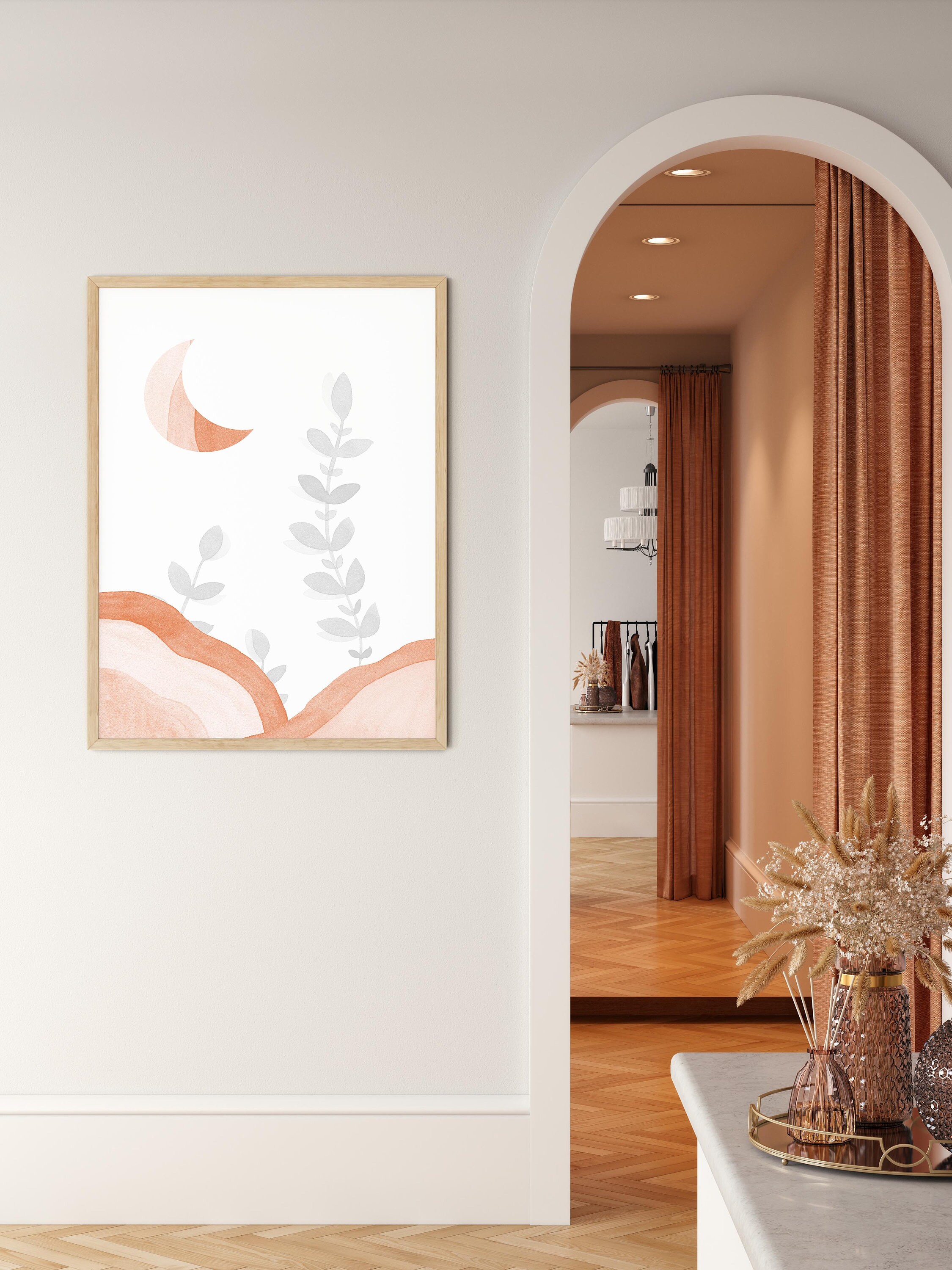 Neutral Abstract Boho Print Set Of 2 Sun and Moon Wall Art | Etsy