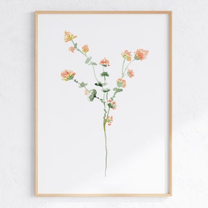 Simple Minimalist Floral Wall Art Set of 3, Boho Home Decor, Printable Wildflower Watercolor ...